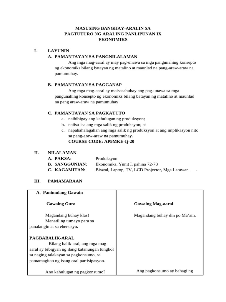 DLP SA PRODUKSYON FINAL YUNIT I | PDF