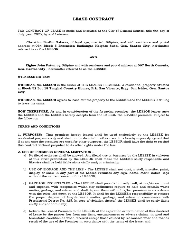 Lease Agreement for Residential Property | PDF | Lease | Private Law