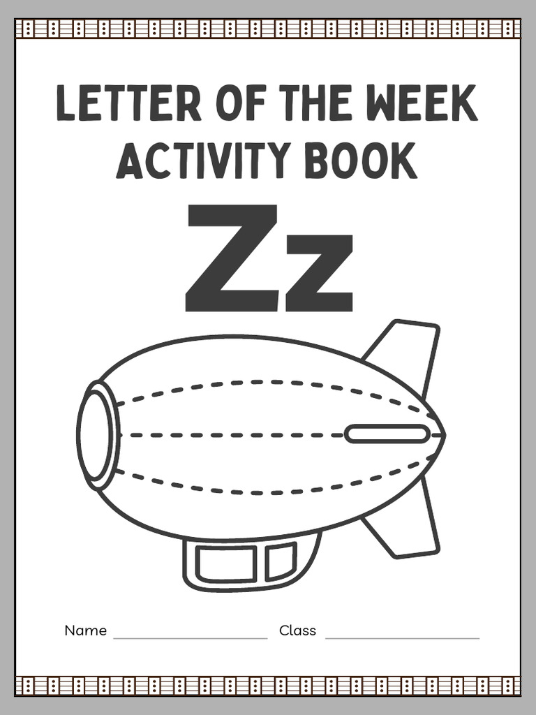 Letter Zz Alphabet Phonics Worksheets in Grayscale Illustrative Style | PDF