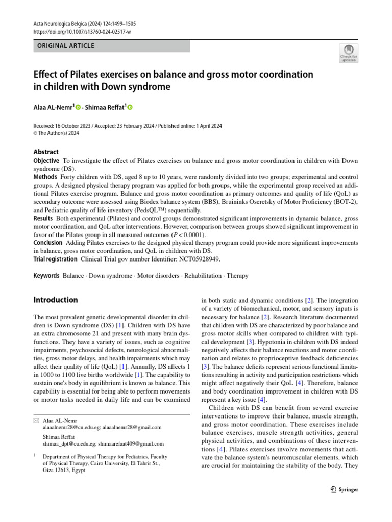 Effect of Pilates Exercises On Balance and Gross Motor Coordination ...