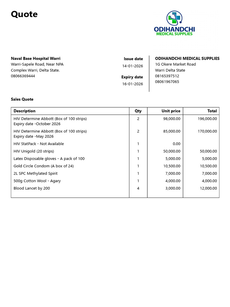 Quote01 - Naval Base Hospital Warri - 010610 | PDF