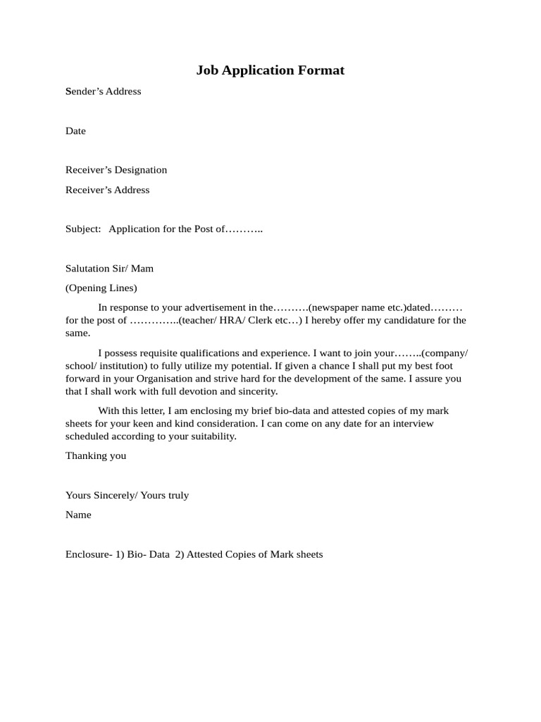 Job Application Format Template | PDF