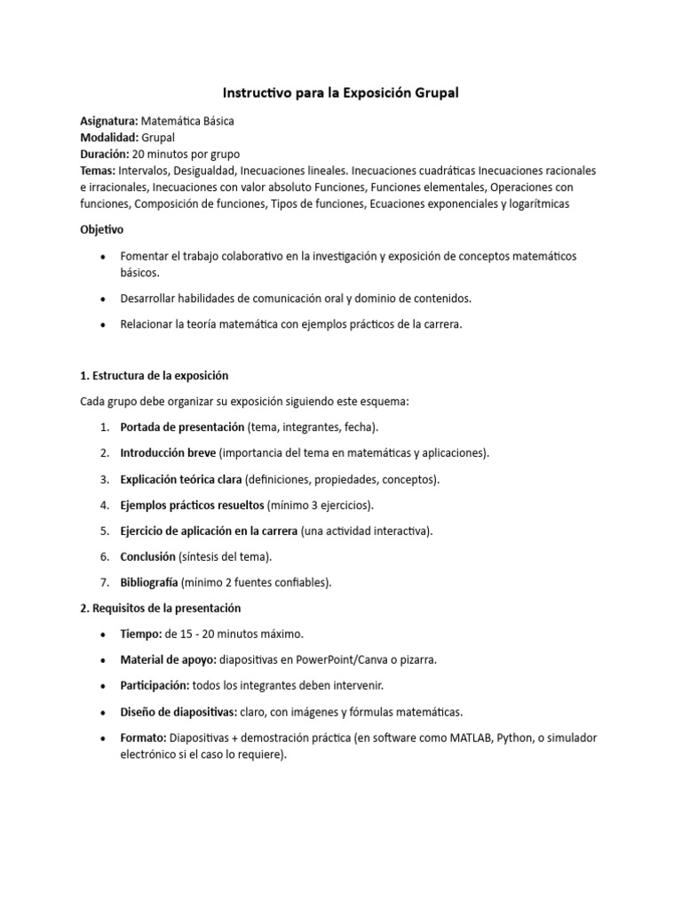Instructivo para la Exposición Grupal (3 | PDF | Matemáticas | Prueba matemática