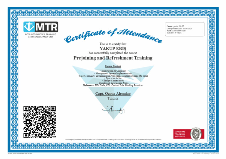 Prejoining and Refreshment Training-Başarı Belgesi 135 | PDF