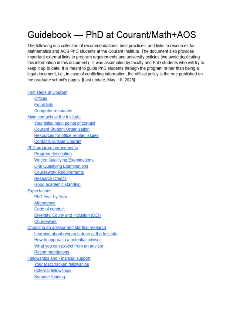 Guidebook For PHD Students in Math at Courant 5-16-25 | PDF | Thesis ...
