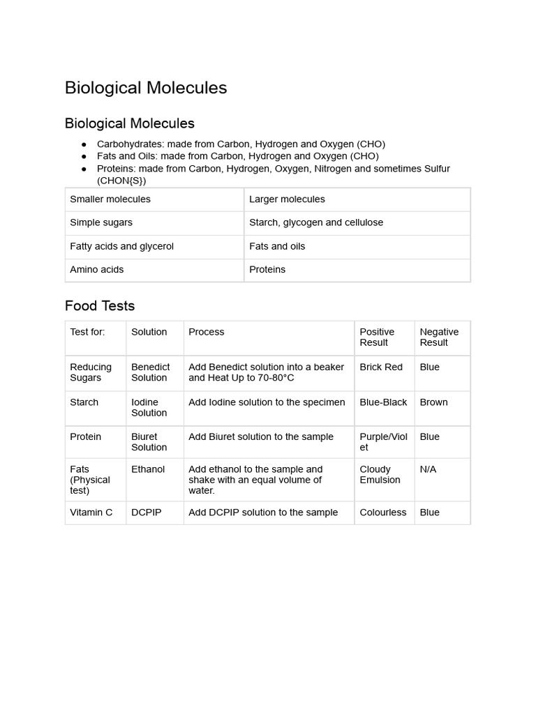 Overview of Biological Molecules | PDF
