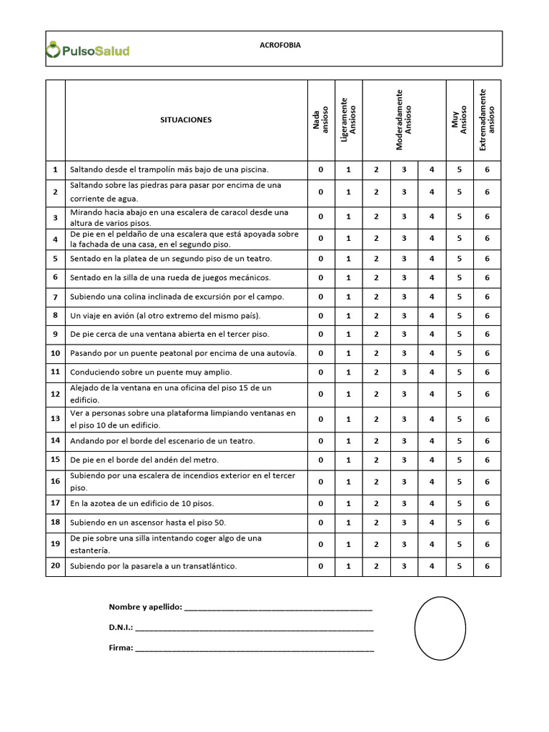 Evaluación de la Acrofobia en Situaciones Cotidianas | PDF