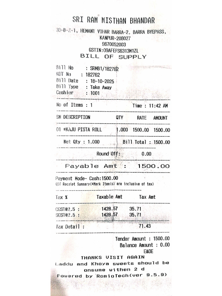 Diwali Sweet Bill | PDF