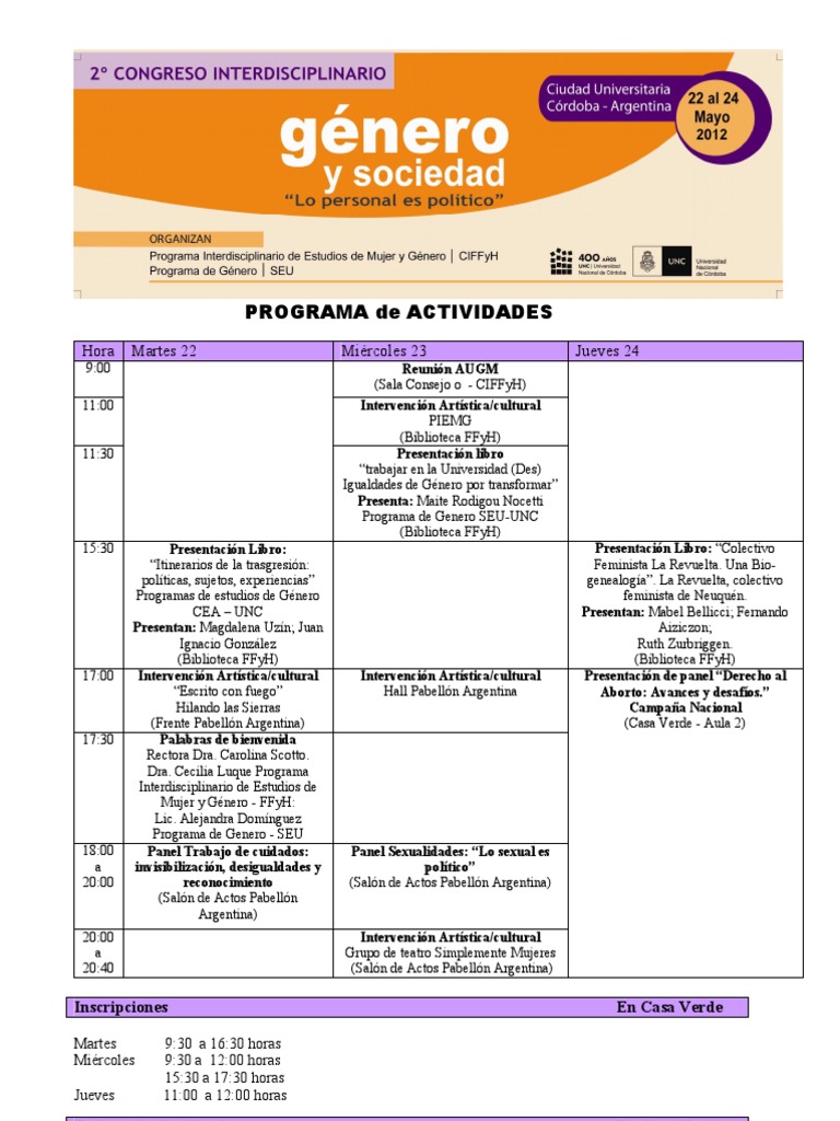 Programa - 2º Congreso Interdiciplinario de Género y Sociedad | PDF