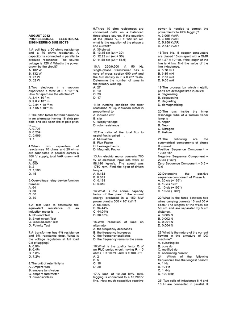 Electrical Engineering Exam Questions | PDF | Electric Motor | Transformer