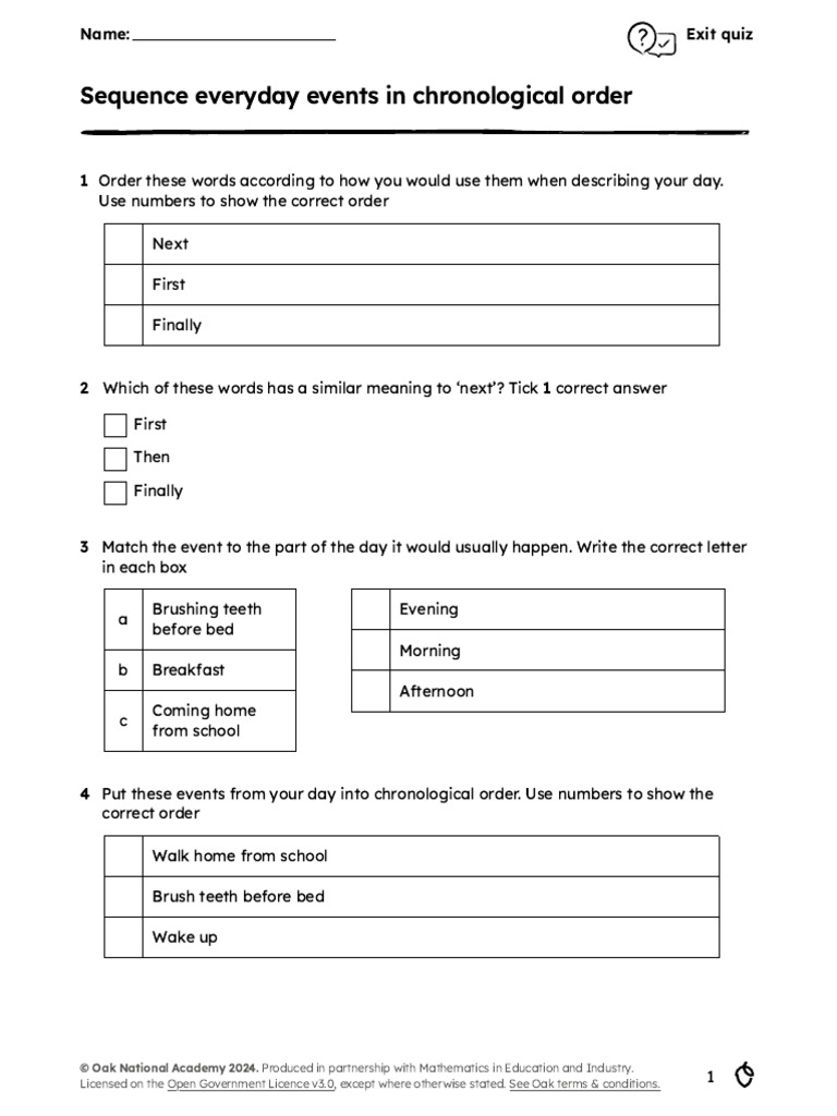 Chronological Order Exit Quiz | PDF
