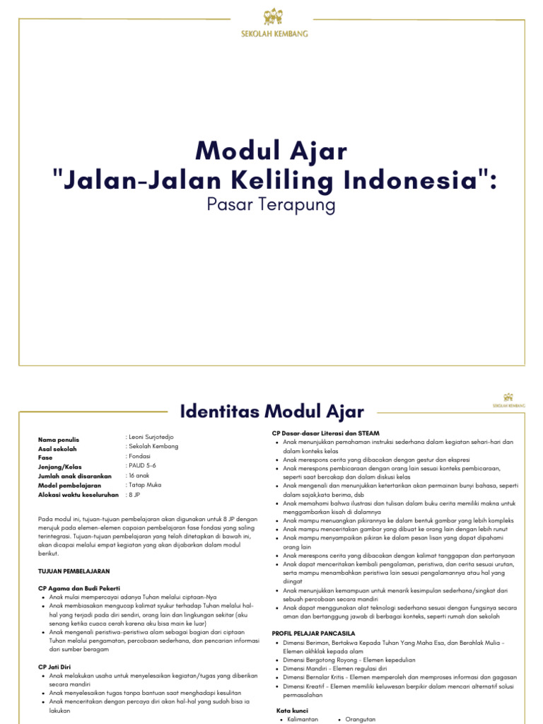 Modul Ajar PAUD: Pasar Terapung | PDF