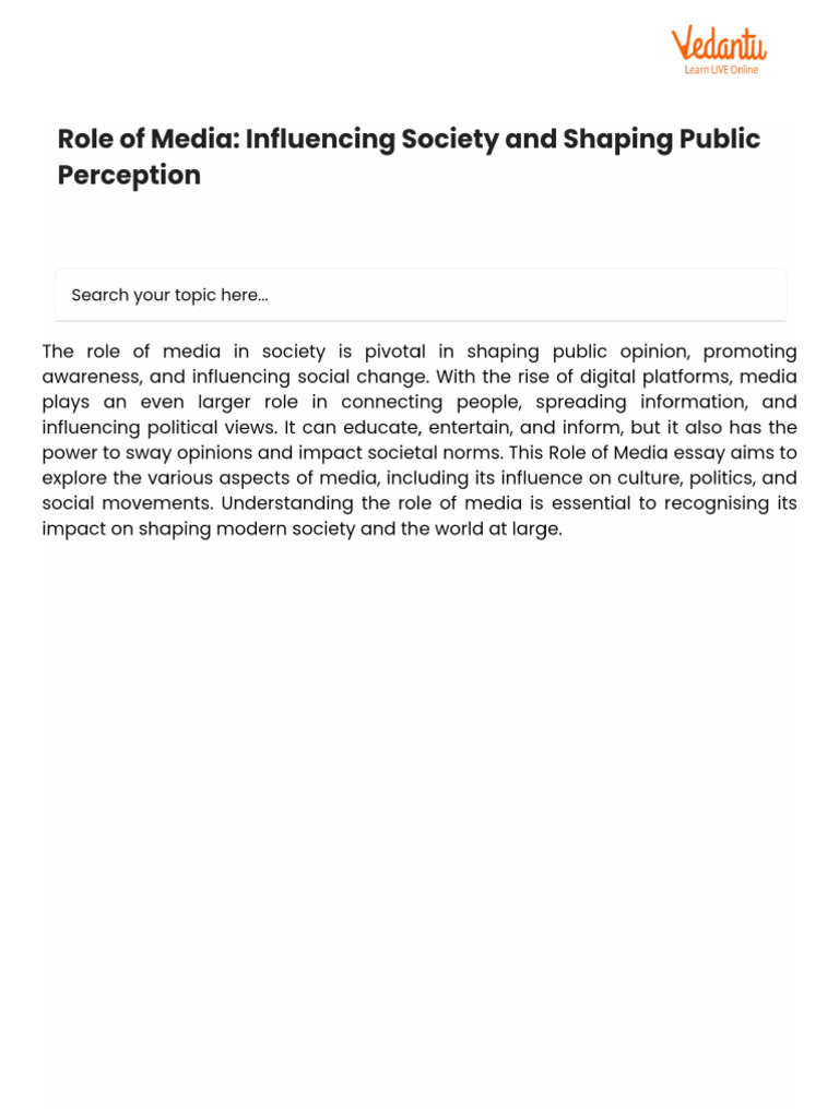 Role of Media - Influencing Society and Shaping Public Perception | PDF