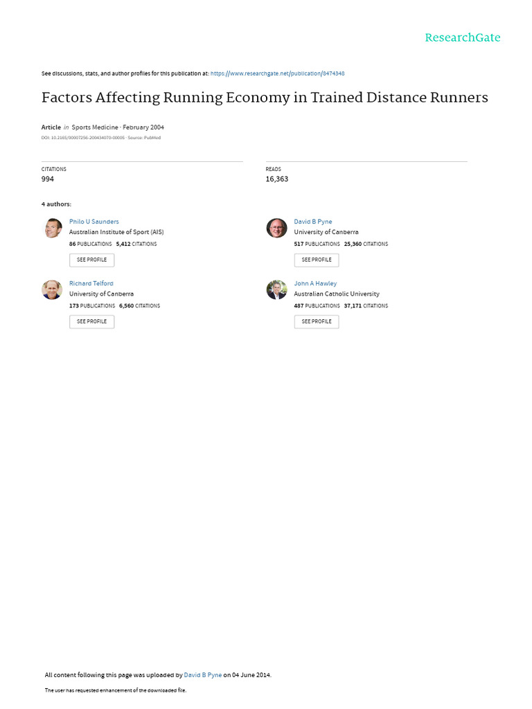 Factors Influencing Running Economy | PDF | Skeletal Muscle | Physiology