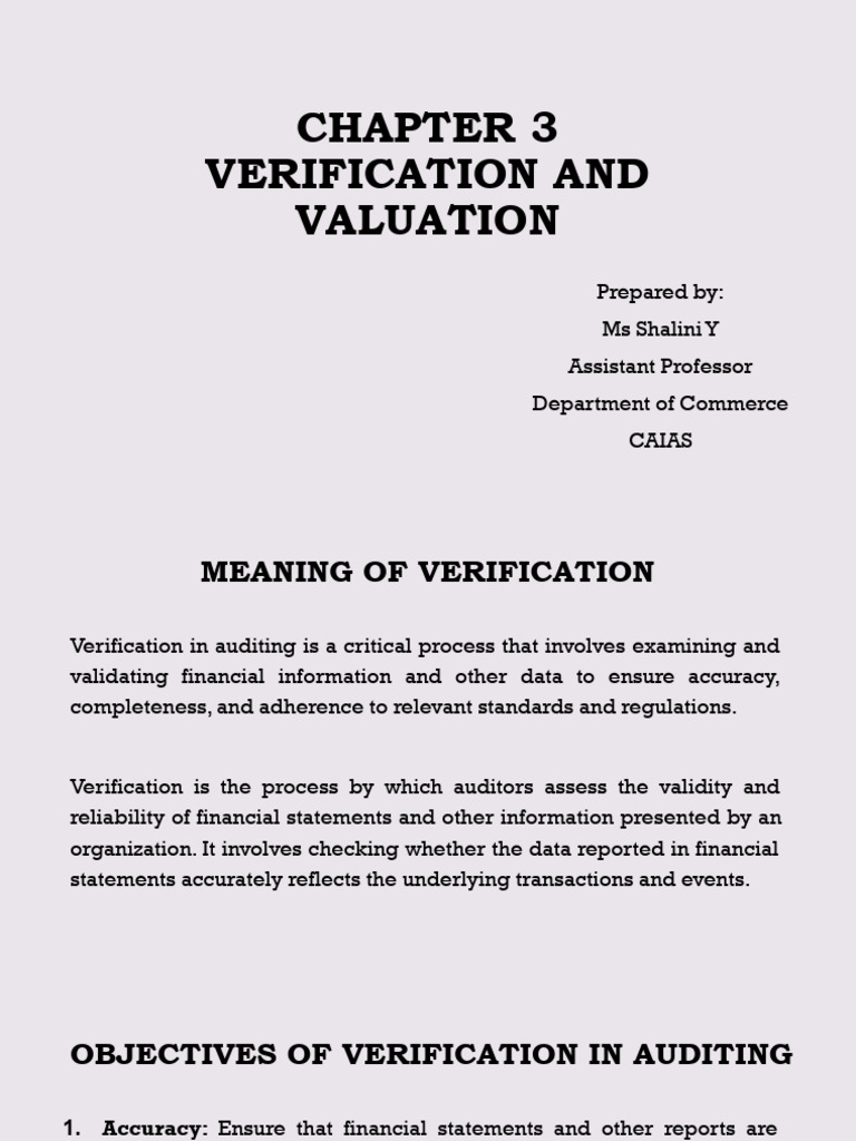 Auditing: Verification and Valuation Methods | PDF | Valuation (Finance ...