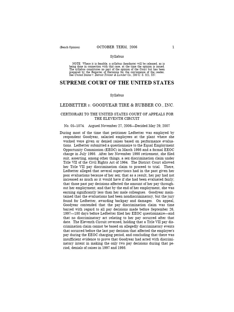 Case Lily Ledbetter | PDF | Federal Government Of The United States ...