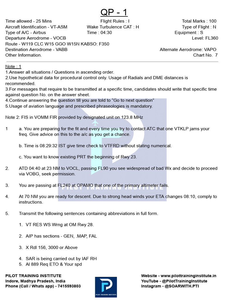 RTR Part 2 - 55 Sample Papers - Pti - Indore | PDF | Instrument Flight ...