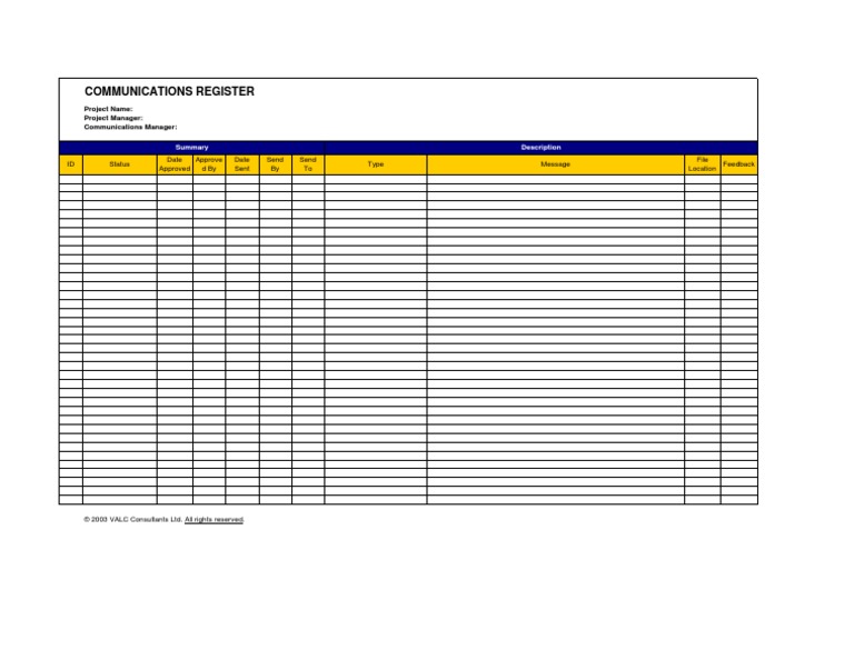 Template - Communications Register | PDF