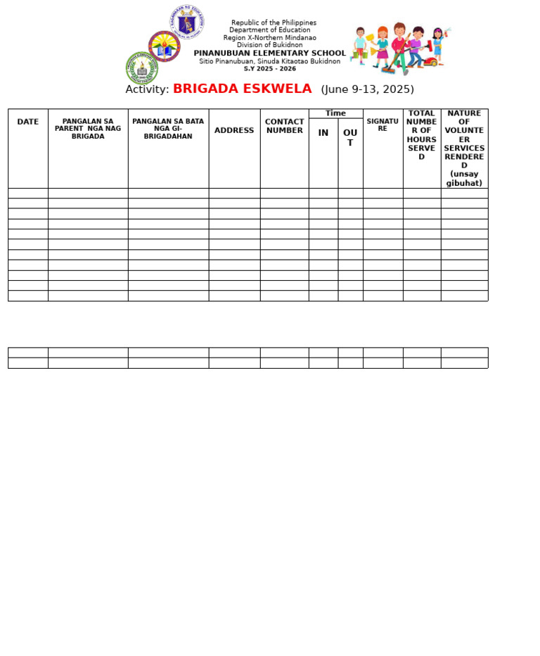 Brigada Eskwela 2025 Volunteer Form | PDF