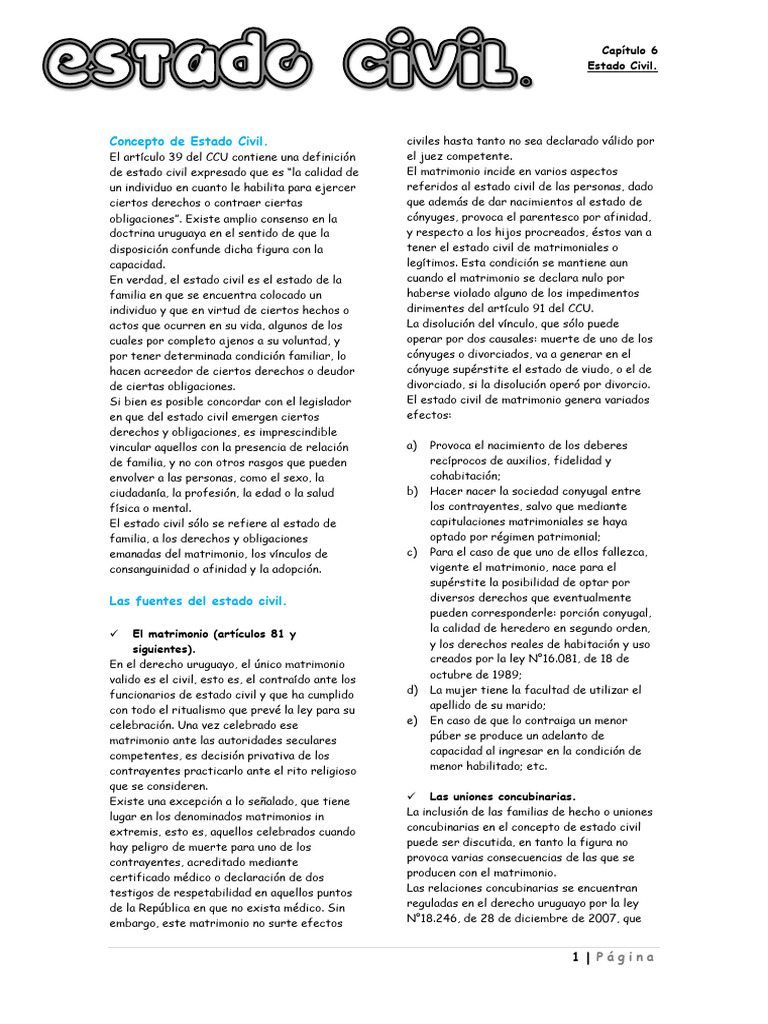Concepto y Fuentes del Estado Civil | PDF | Parentesco | Matrimonio