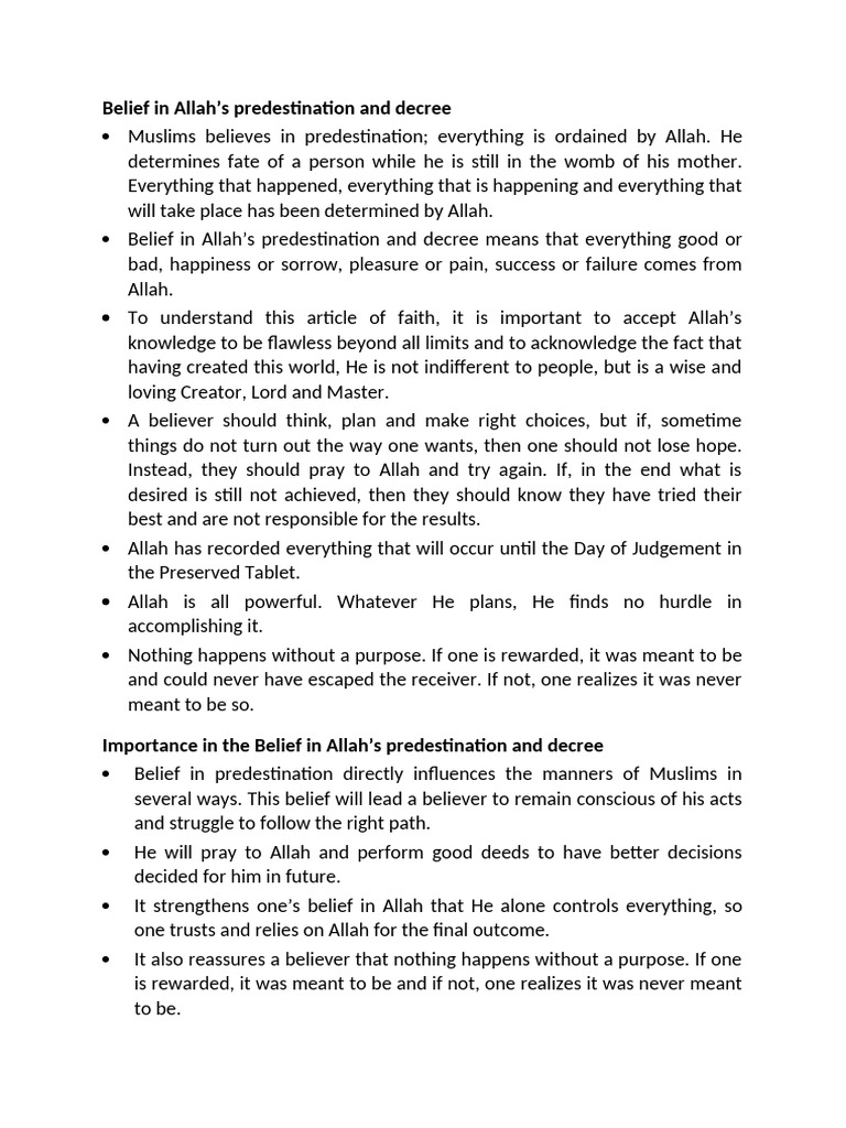 Belief in Allah's Predestination | PDF