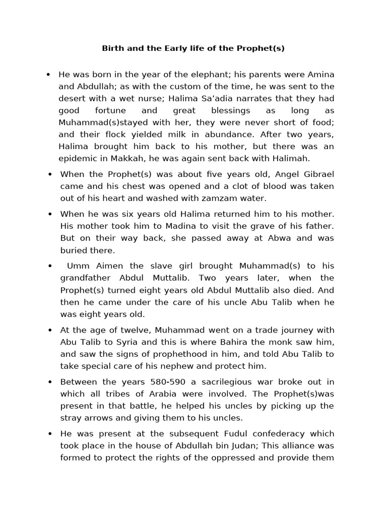 The Birth and Early Years of the Prophet | PDF | Muhammad | Life Of ...