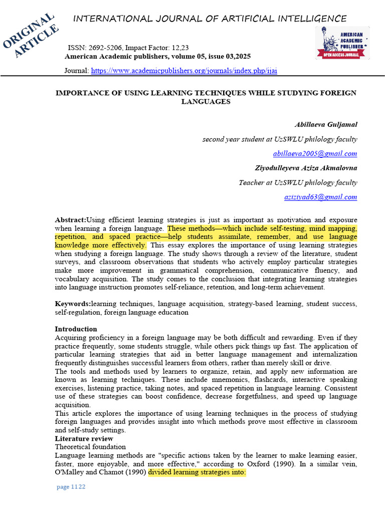 Importance of Using Learning Techniques While Studying Foreign | PDF ...