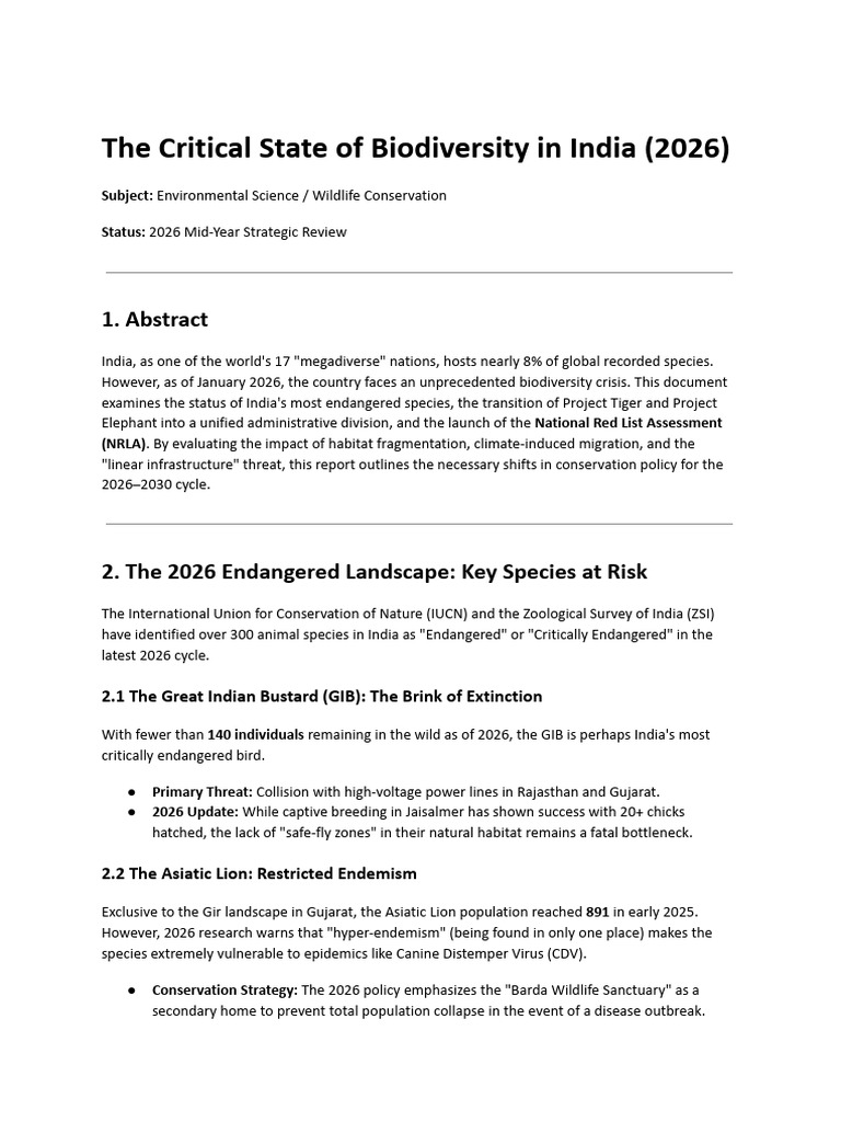 India's 2026 Biodiversity Crisis Report | PDF | Endangered Species ...