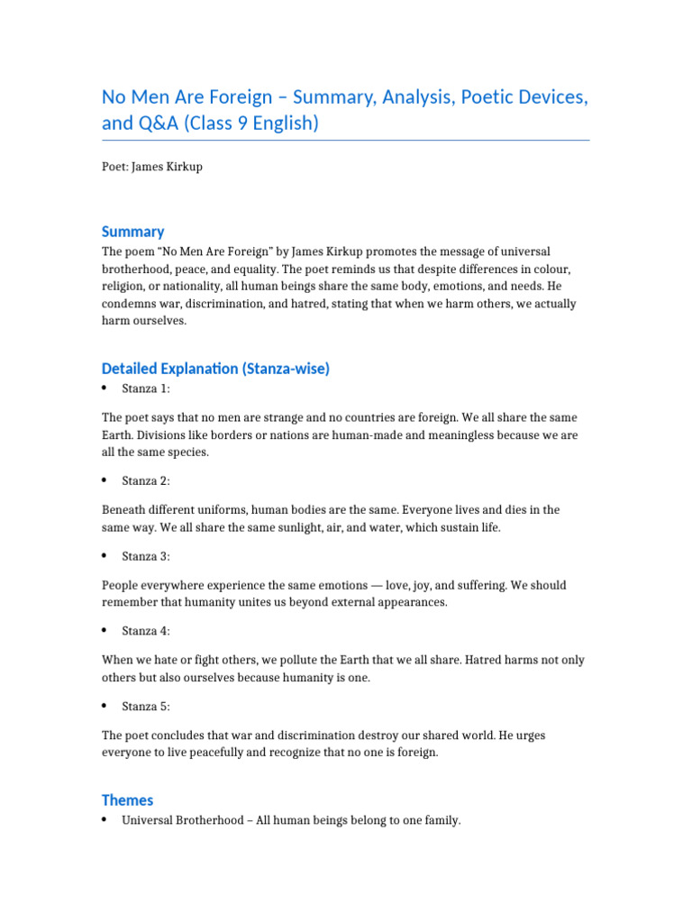 No Men Are Foreign: Poem Analysis & Themes | PDF | Poetry