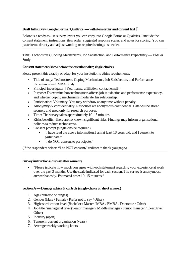 Draft Full Survey | PDF | Job Satisfaction | Apa Style
