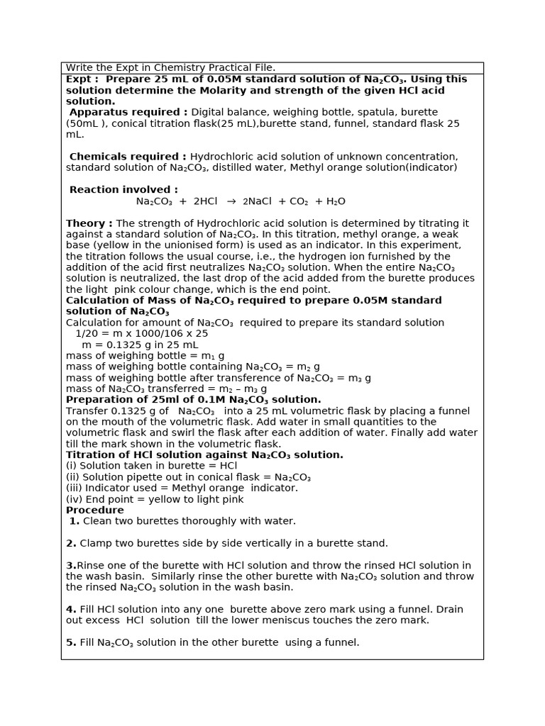 Titration of HCl with Na2CO3 Solution | PDF | Titration | Chemistry
