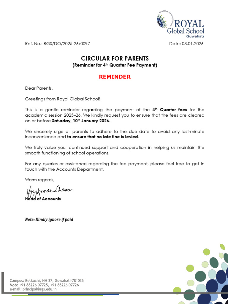 4th Quarter Fee Payment Reminder | PDF