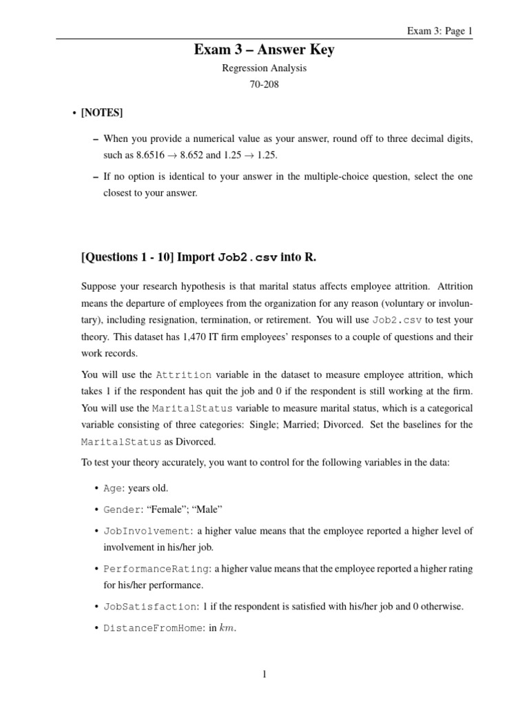 Exam3 Answer | PDF | Linear Regression | Regression Analysis