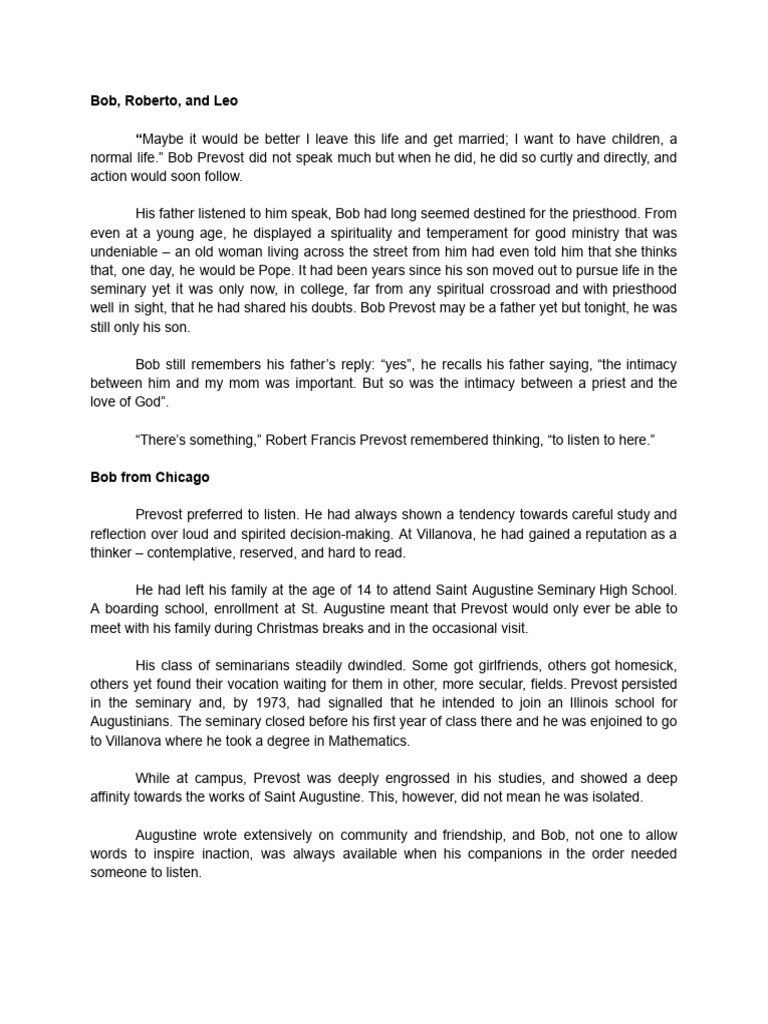 Bob, Roberto, And Leo | PDF | Catholic Church | Pope Francis