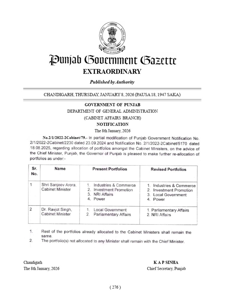 Punjab Government Notification - Jan 2026 | PDF