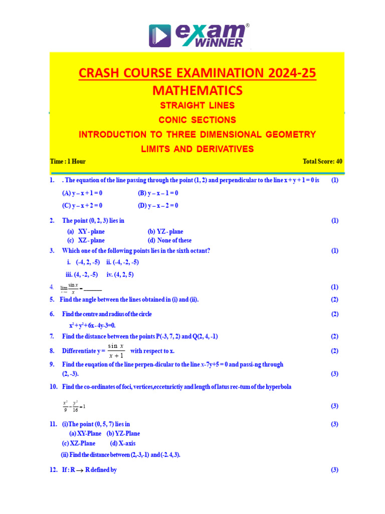 Mathematics Exam: Lines, Circles, Geometry | PDF | Geometric Shapes ...
