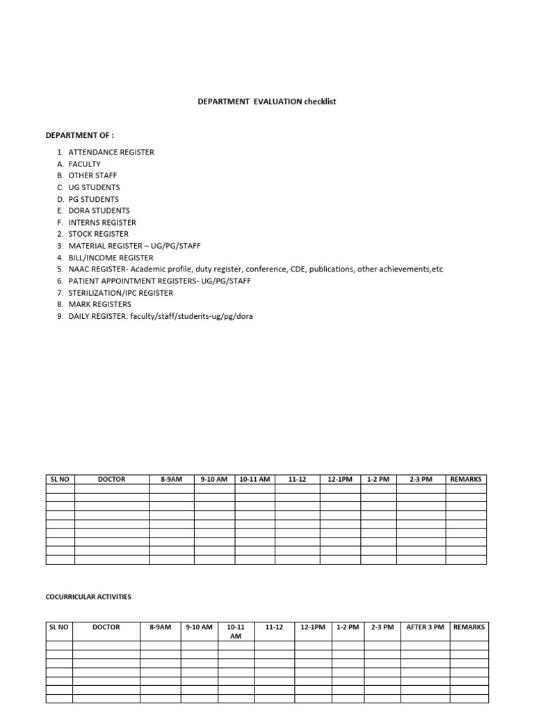 Department Evaluation Checklist Guide | PDF