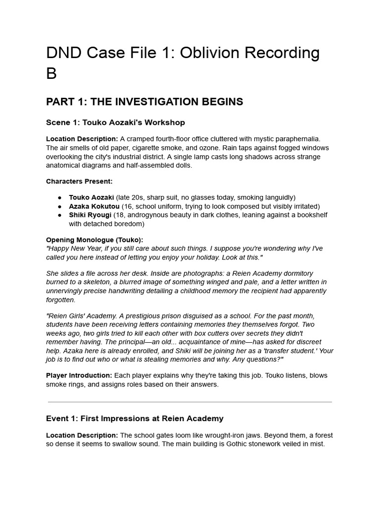 DND Case File 1_ Oblivion Recording B | PDF | Sin