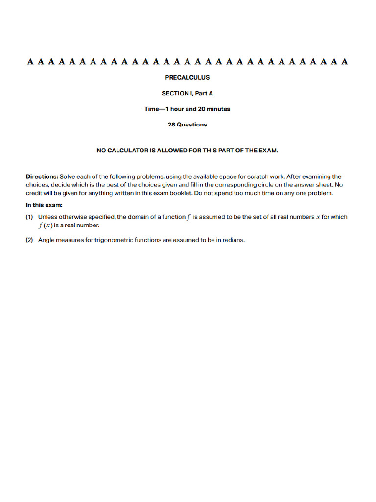 AP Precalculus - Full Mock Exam | PDF