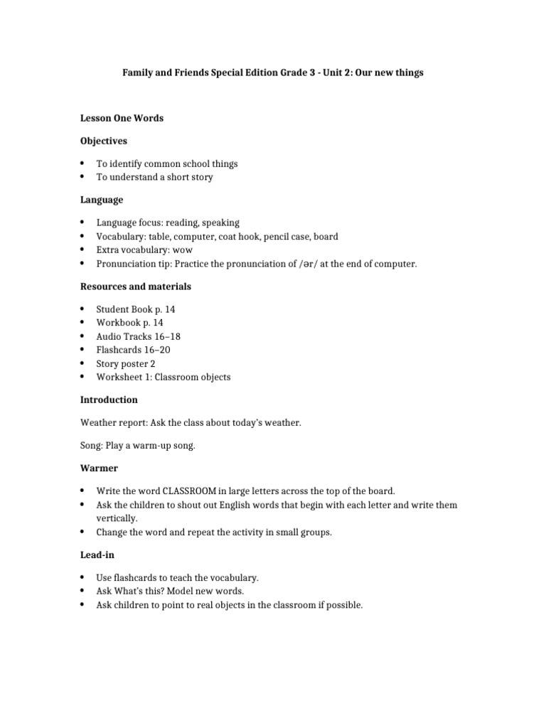 Grade 3 Unit 2: Classroom Vocabulary Guide | PDF
