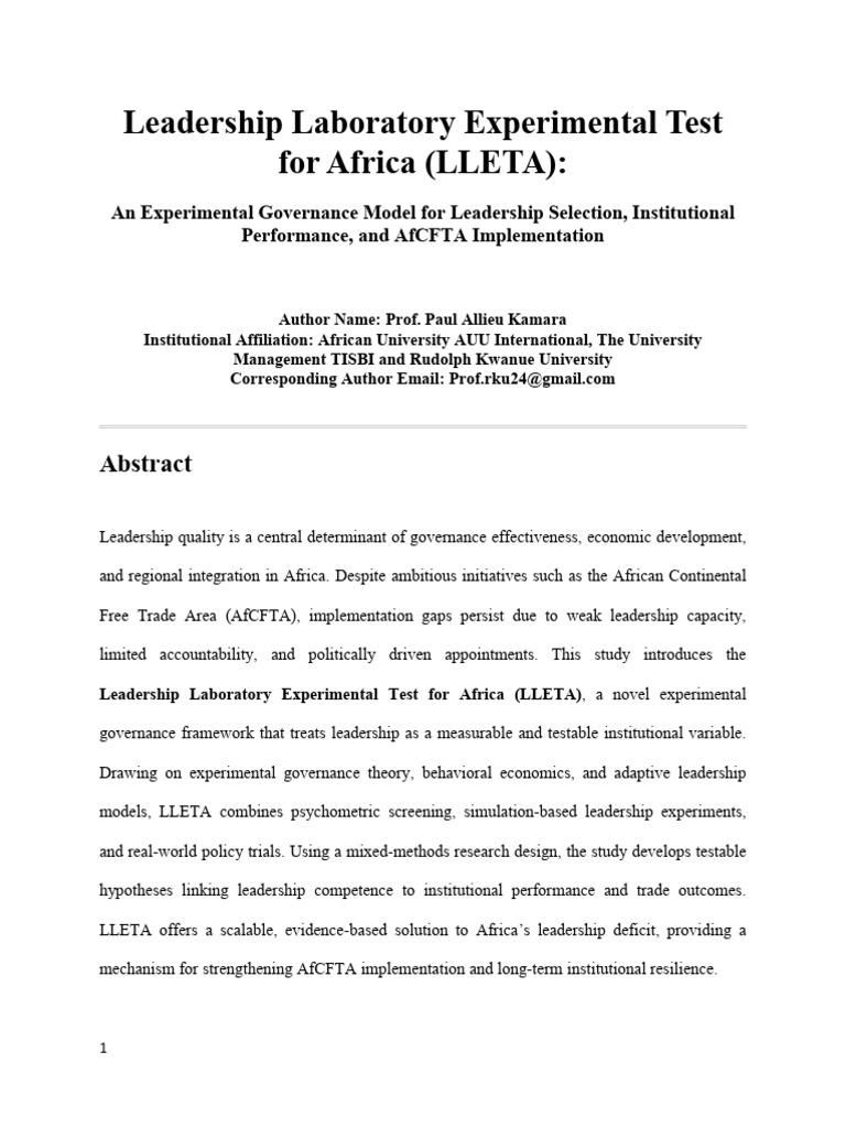Experimental Governance for Africa's Leadership | PDF | Leadership ...