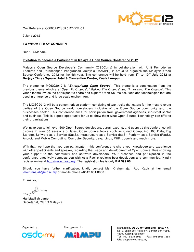 Official Invitation Letter Malaysia Open Source Conference 2012 ...