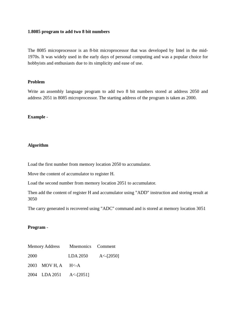 Microprocessor and Microcontroller Lab File | PDF | Assembly Language ...