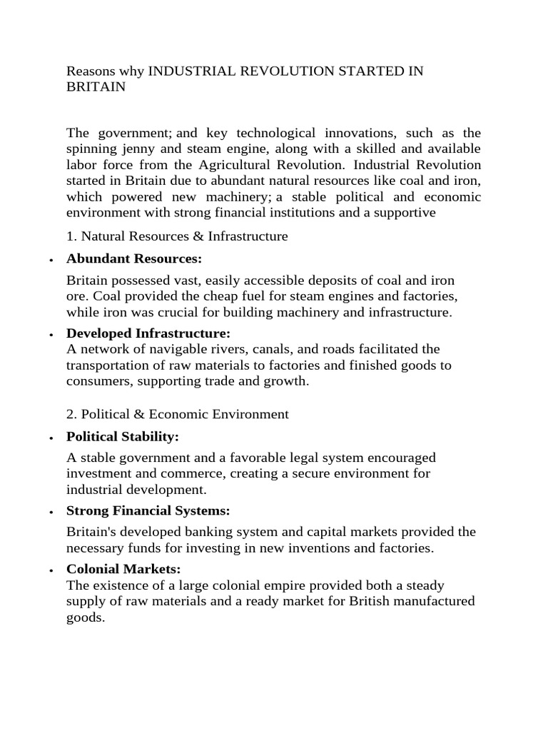 Reasons Why Industrial Revolution Started in Britain | PDF | Industrial ...