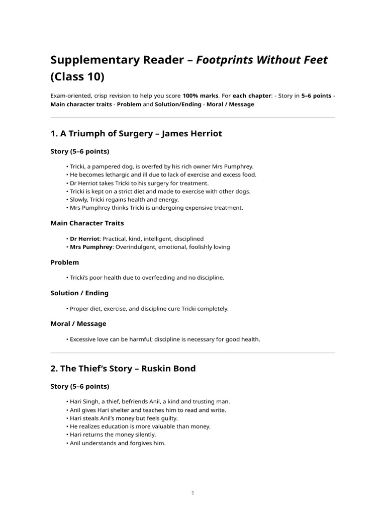Class 10 Footprints Without Feet Guide | PDF