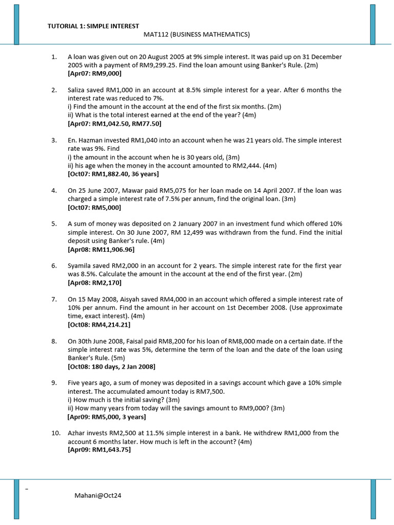 Simple Interest Calculations and Examples | PDF | Interest | Interest Rates