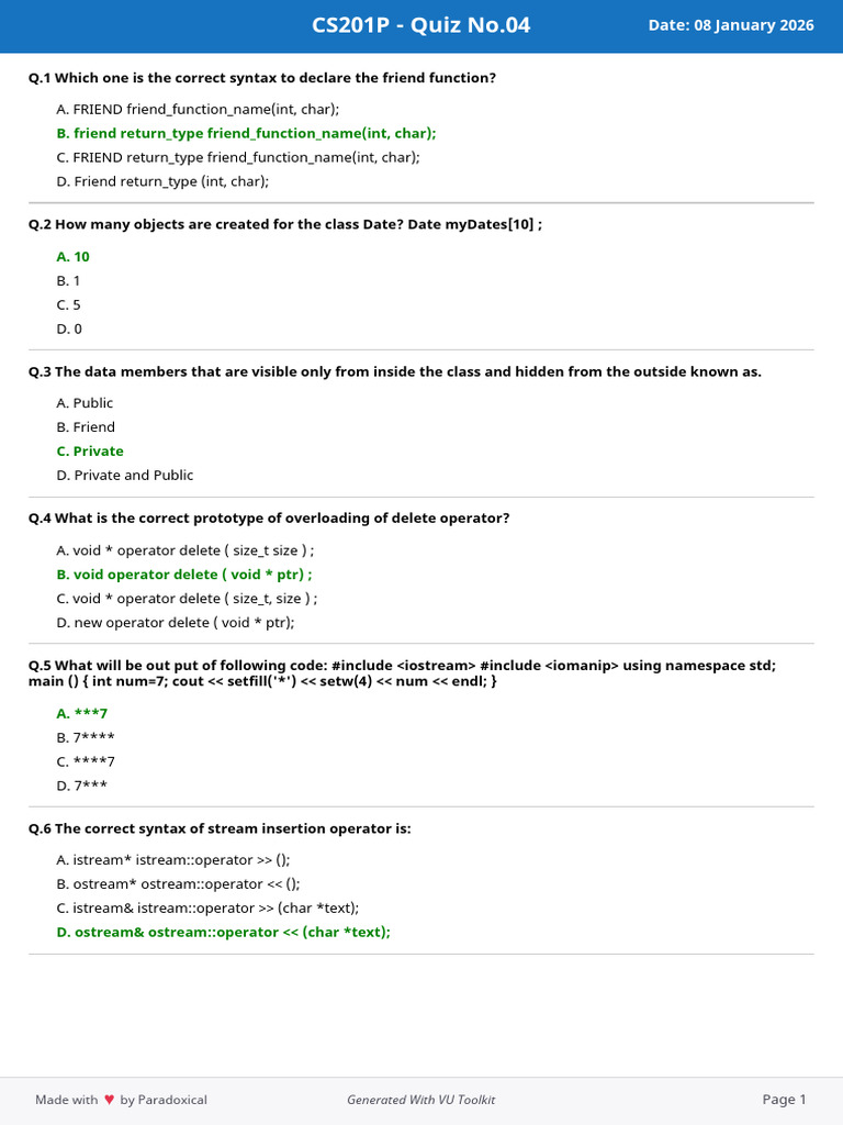 Quiz_CS201P_04 (2) | PDF | Namespace | Object (Computer Science)