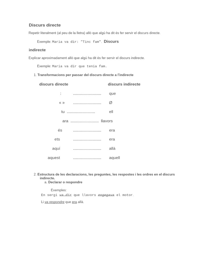 TEORIA Discurs Directe I Indirecte | PDF