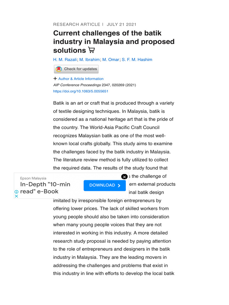 Current Challenges of the Batik Industry in Malaysia and Proposed ...