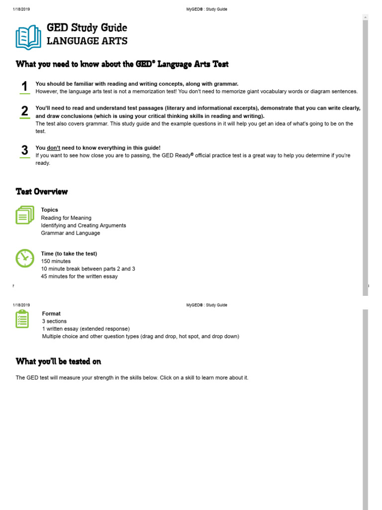 GED Language Arts Study Guide | PDF